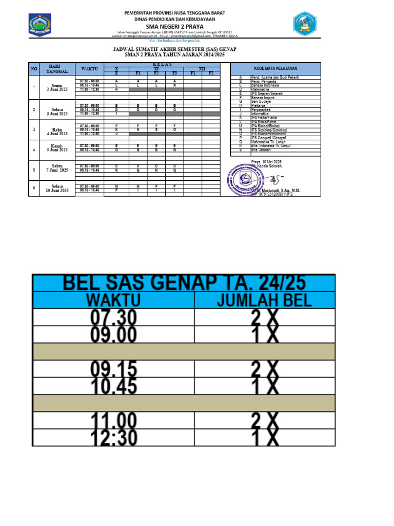 Jadwal SAS Genap TA.2024-2025 | PDF