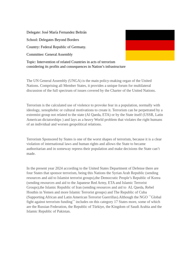 Ejemplo de Position Paper para MUN Germany | PDF | Islamic Terrorism ...