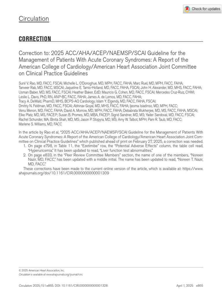 Rao Et Al Correction to 2025 Acc Aha Acep Naemsp Scai Guideline for the ...