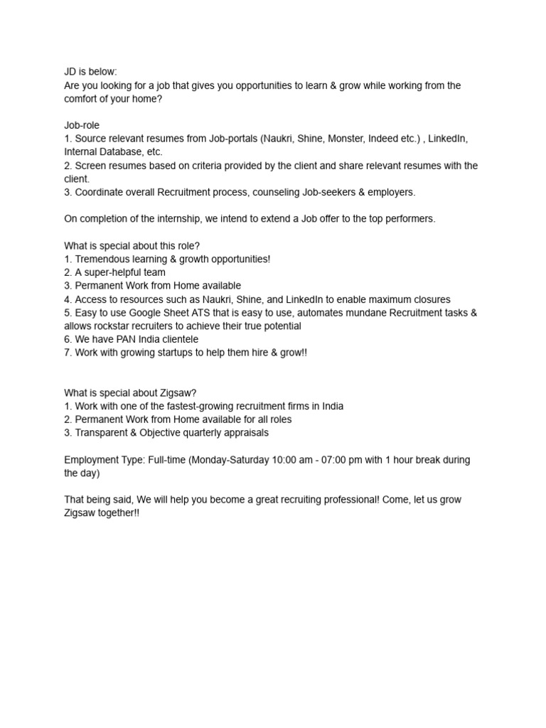 HR Internship Job-Description | PDF