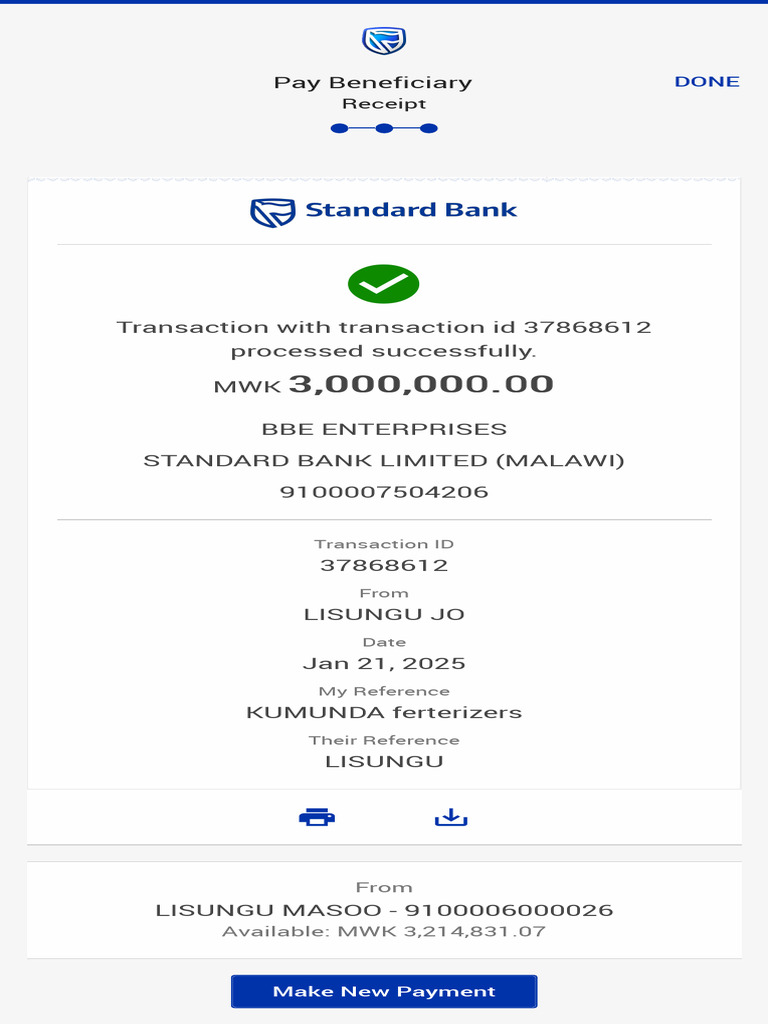 Httpsebanking - Standardbank.co - Mw#Paymentsbeneficiaryreceipt 20 | PDF