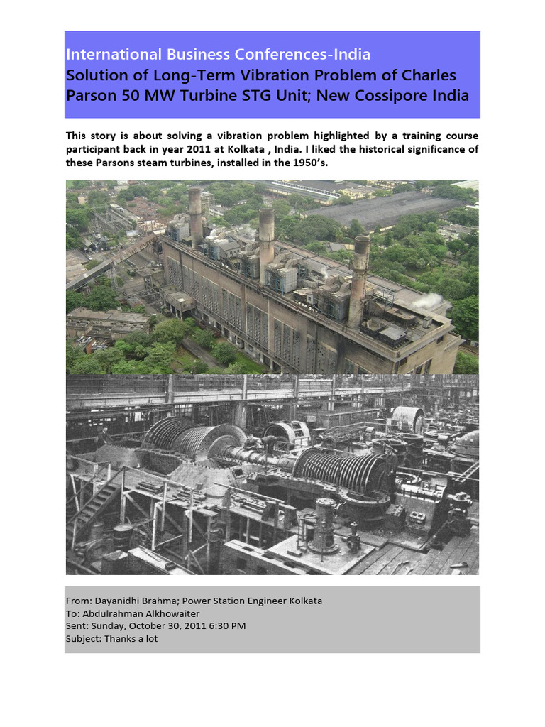 Turbine Vibration Solved India Historical Parson 50 MW | PDF | Power Station | Electricity