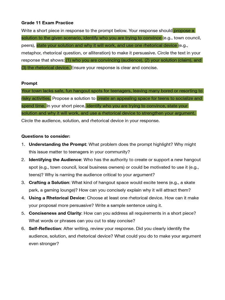 Writing Section Exam Practice | PDF