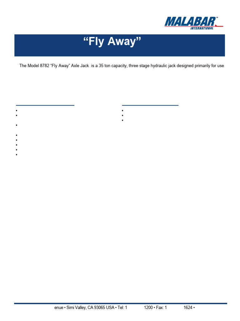 35-Ton Fly-Away Axle Jack Model 8782 | PDF | Pump | Landing Gear