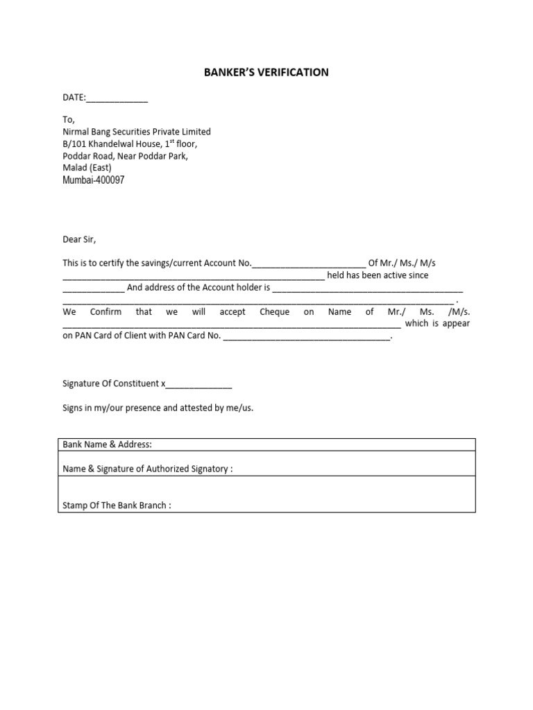 Banker’s Verification Certificate | PDF