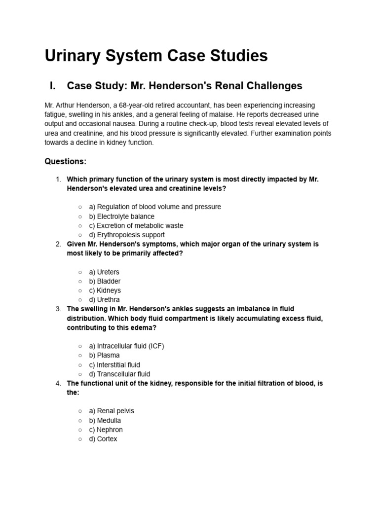 Urinary System Case Studies Analysis | PDF | Kidney | Urinary System