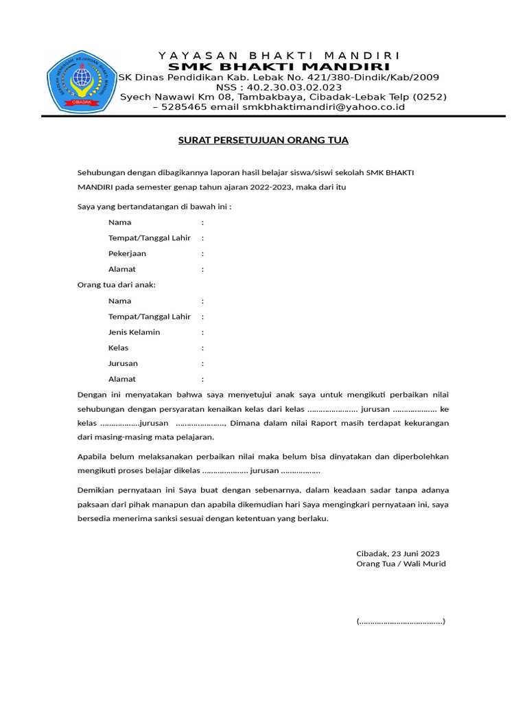 Surat Perbaikan Nilai | PDF