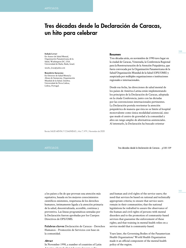 2020 Tres Décadas Desde La Declaración de Caracas, Un Hito para ...