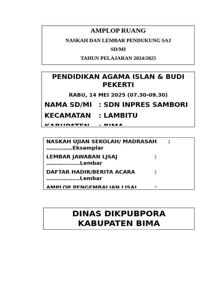 Sampul Amplop Ujian Sd (3) | PDF
