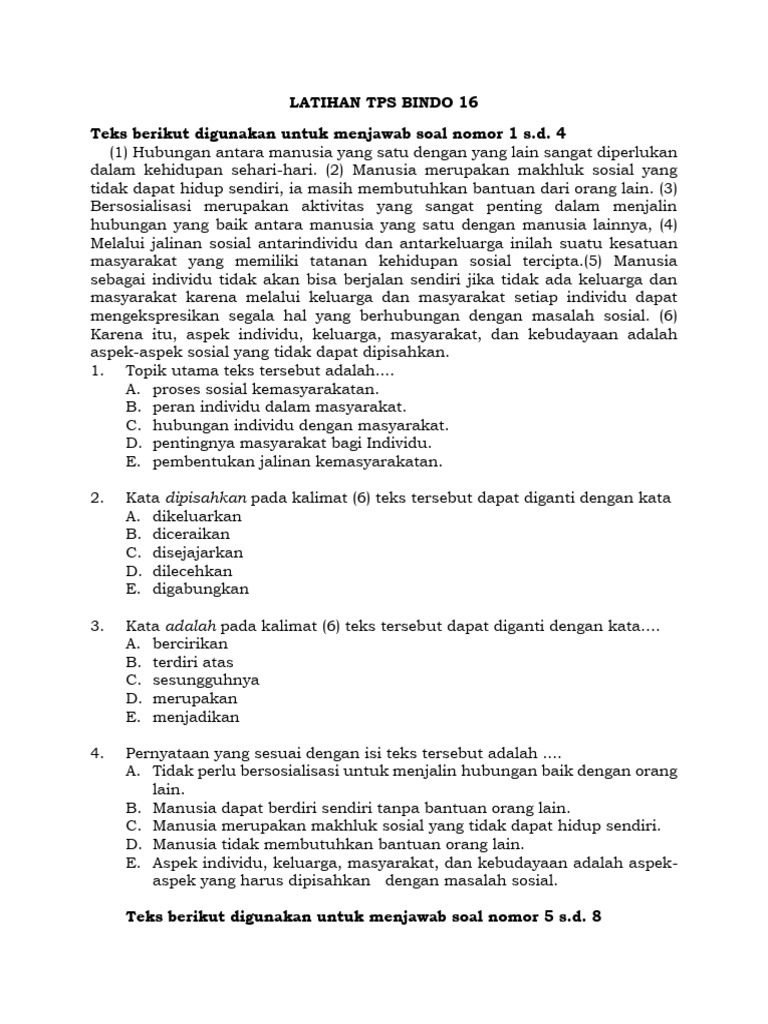 Latihan Tps Bindo 16 | PDF