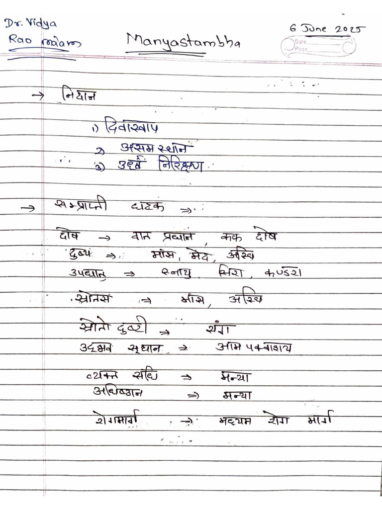 Manyastambh Manyastambha KC Kayachikitsa DR Vidya Rao Ma'Am Hamdule | PDF