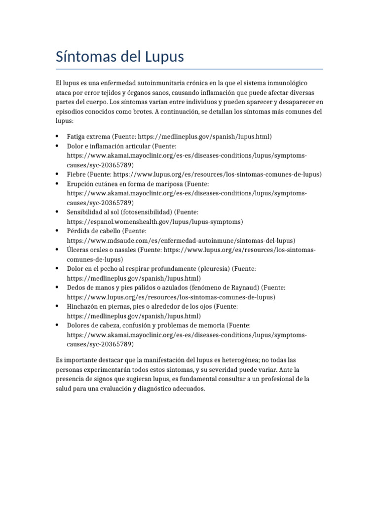 Sintomas Del Lupus | PDF
