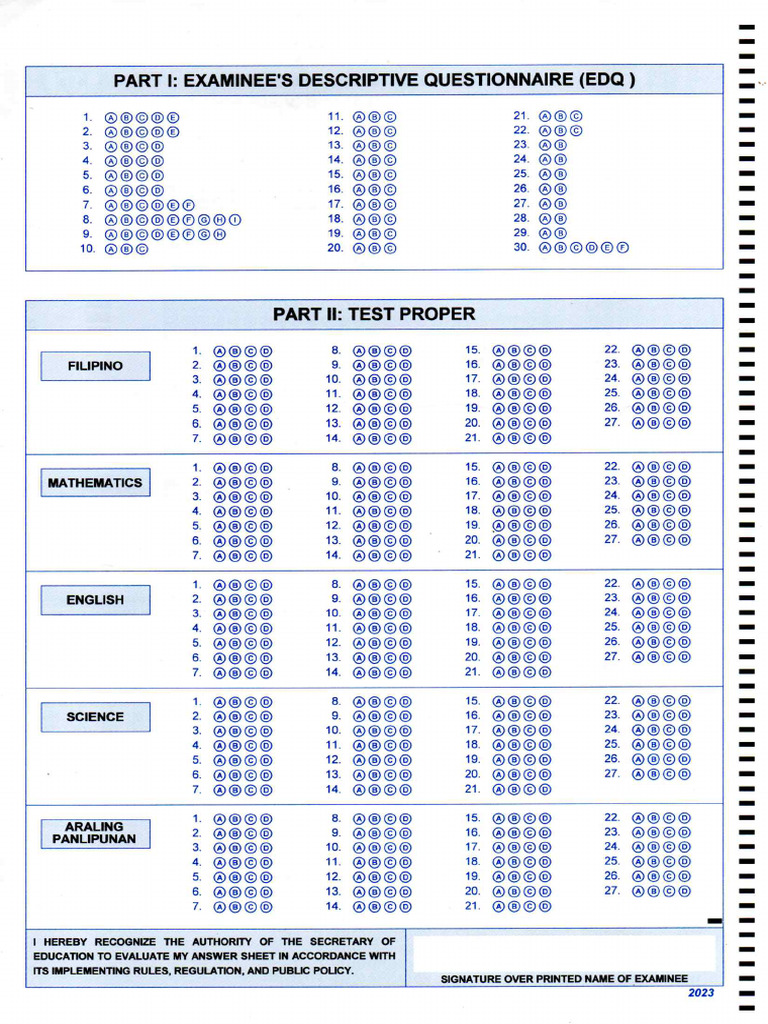 NAT 6 Answer Sheet | PDF