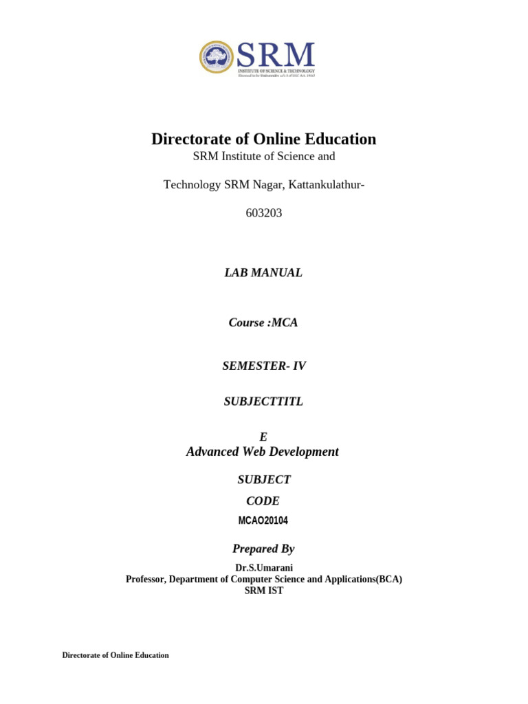 Lab Manual - MCAO20104 Advance Web Development | PDF | Computer Programming | Web Development