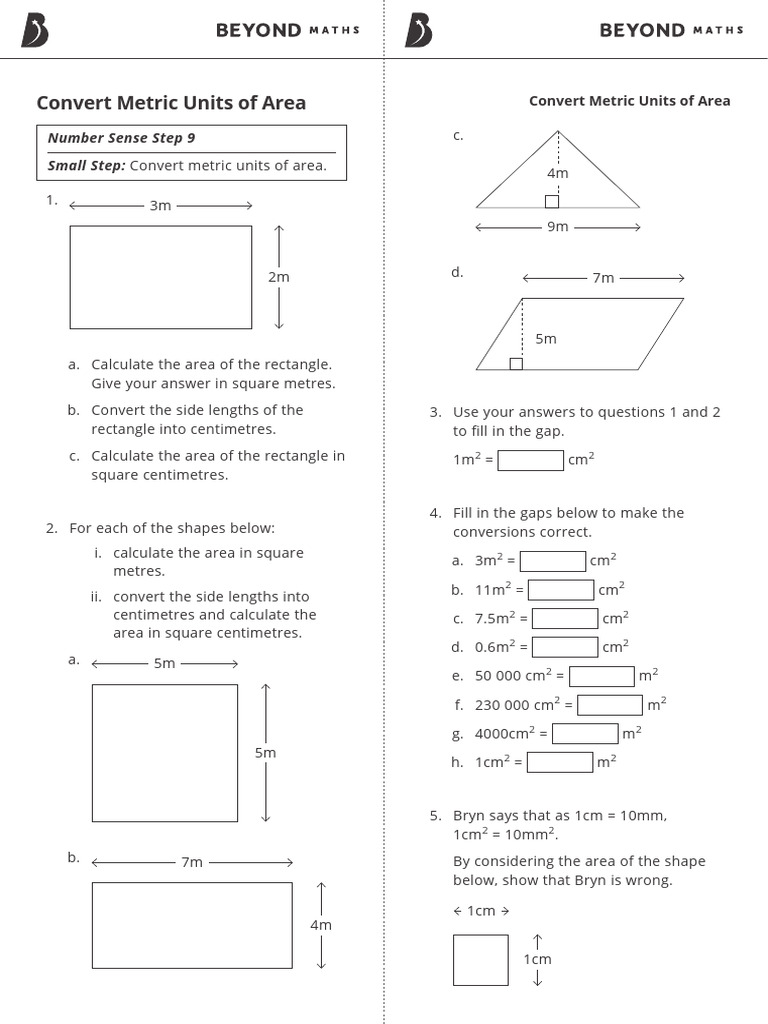 Small Step 9 - Convert Metric Units of Area - Vertical Format | PDF ...