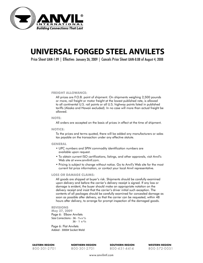 Universal Forged Steel Anvilets: Price Sheet - Effective: - of | PDF ...