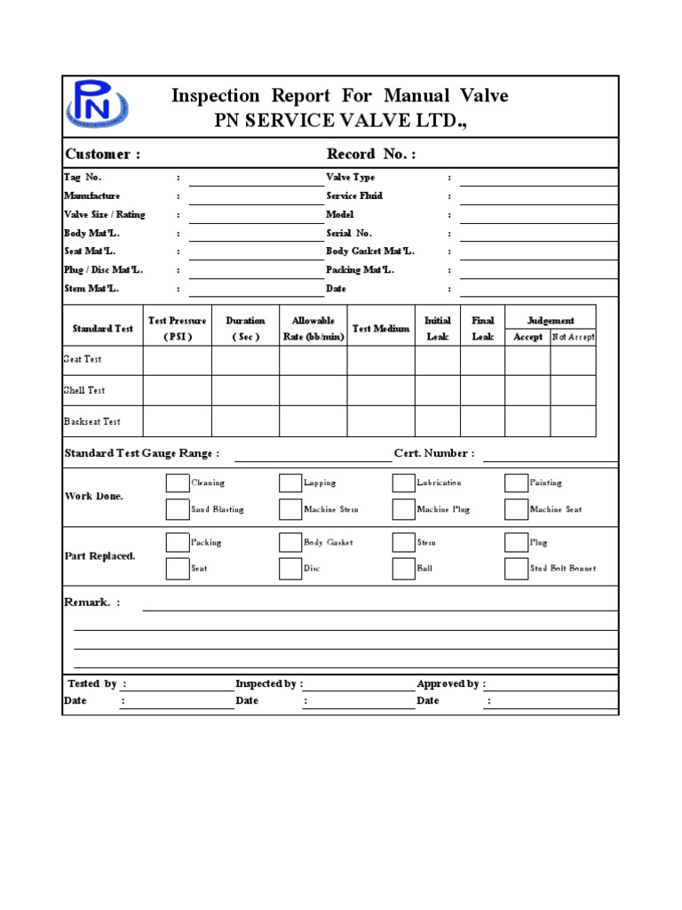 Manual Valve Inspection Report | PDF | Leak | Valve