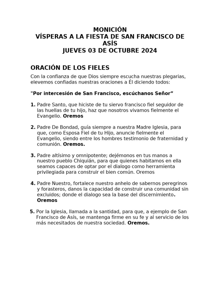 Preces-. Francisco de Asis | PDF | Oración | eucaristía