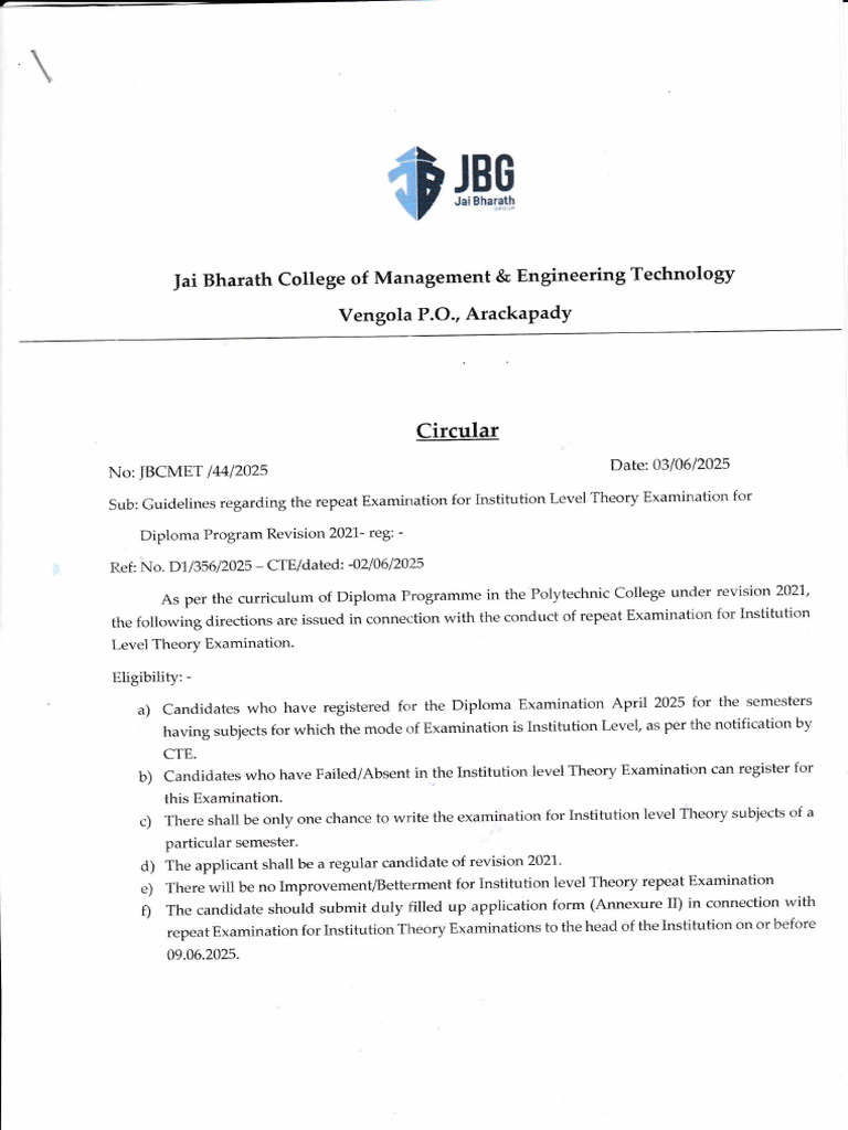 Repeat Exam Guidelines for Diploma 2025 | PDF