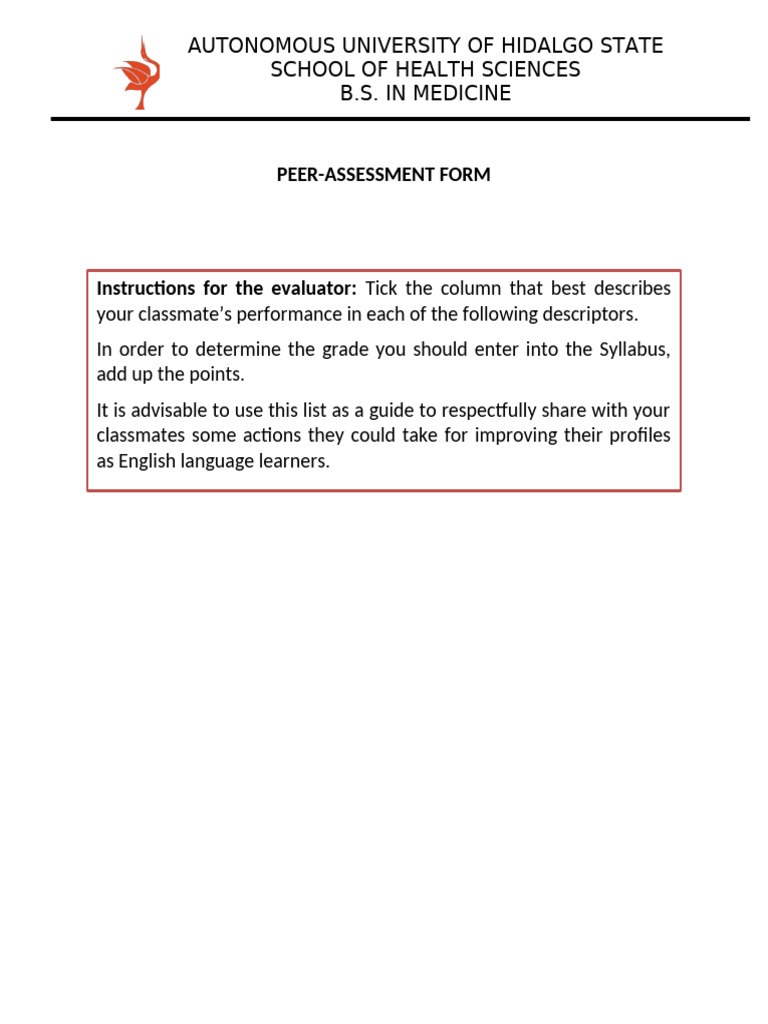 First Midterm Peer-Assessment Form | PDF