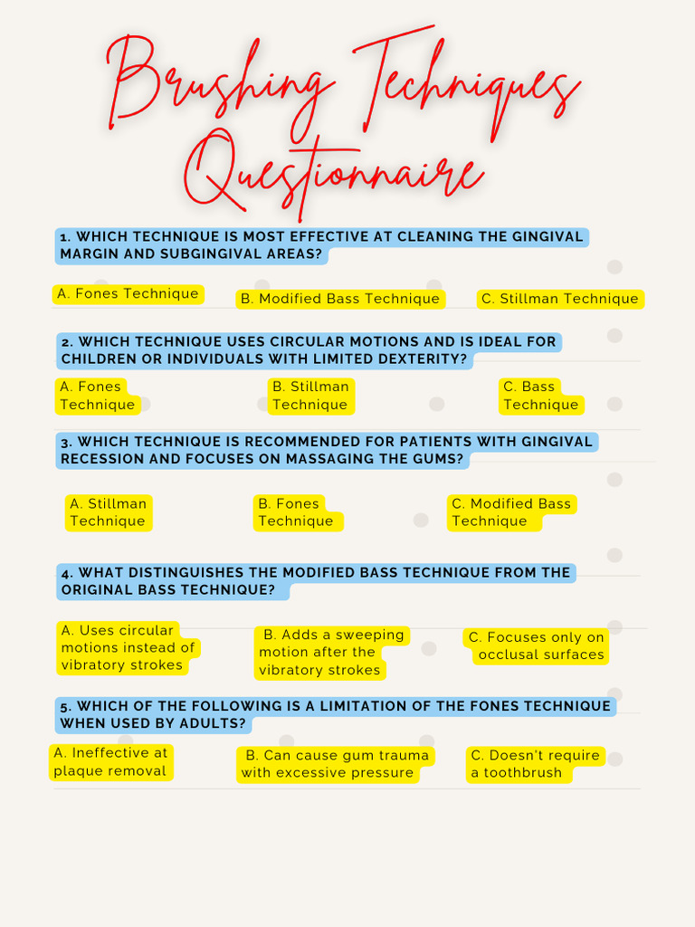 Brushing Techniques Questionnaire | PDF