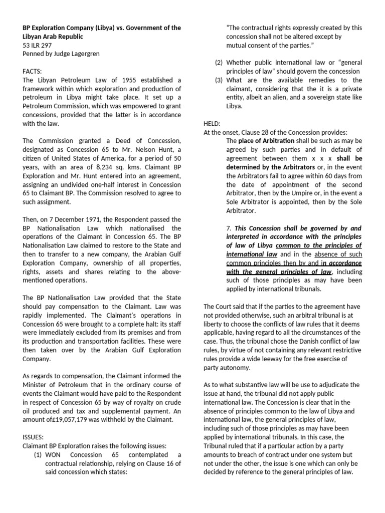 BP vs. Libya: Concession 65 Arbitration | PDF | Treaty | Breach Of Contract