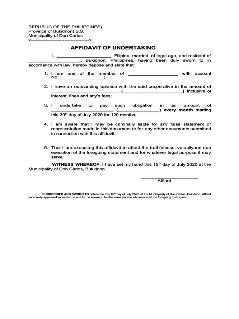 PDF Affidavit of Undertaking Compress | PDF