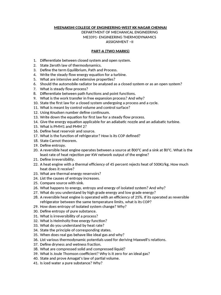 University Two Marks Questions ETD | PDF | Heat | Entropy