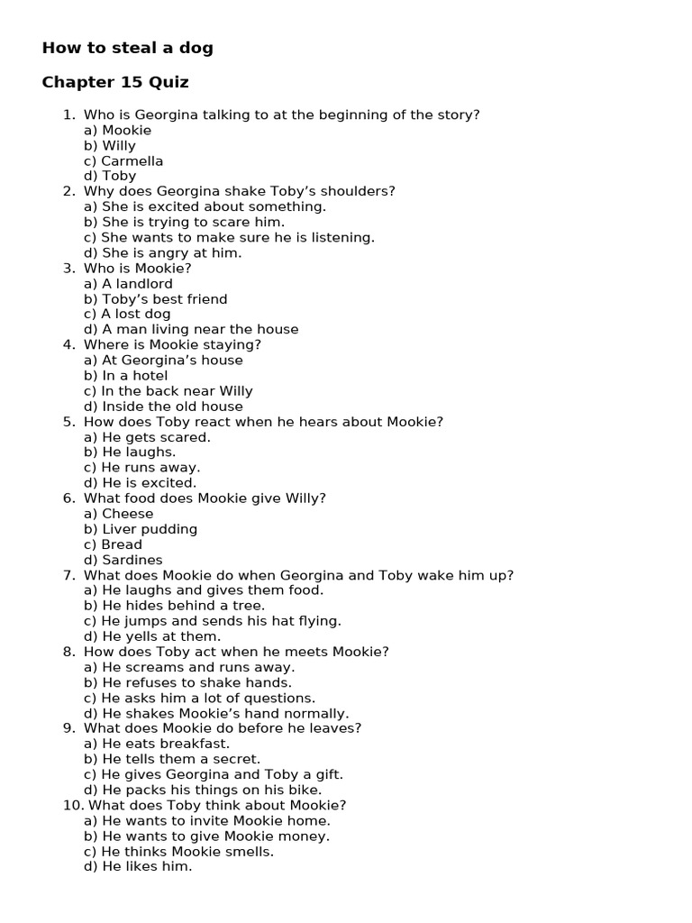 Chapter 15 Quiz: How to Steal a Dog | PDF