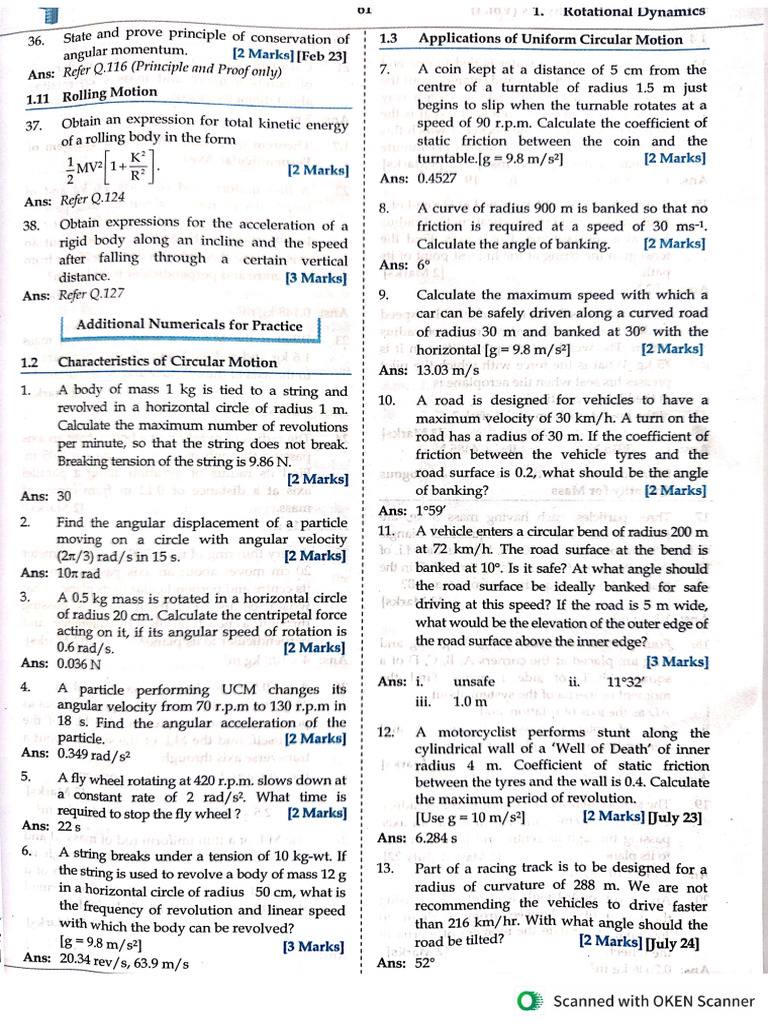 Rotational Dynamics Numericals | PDF