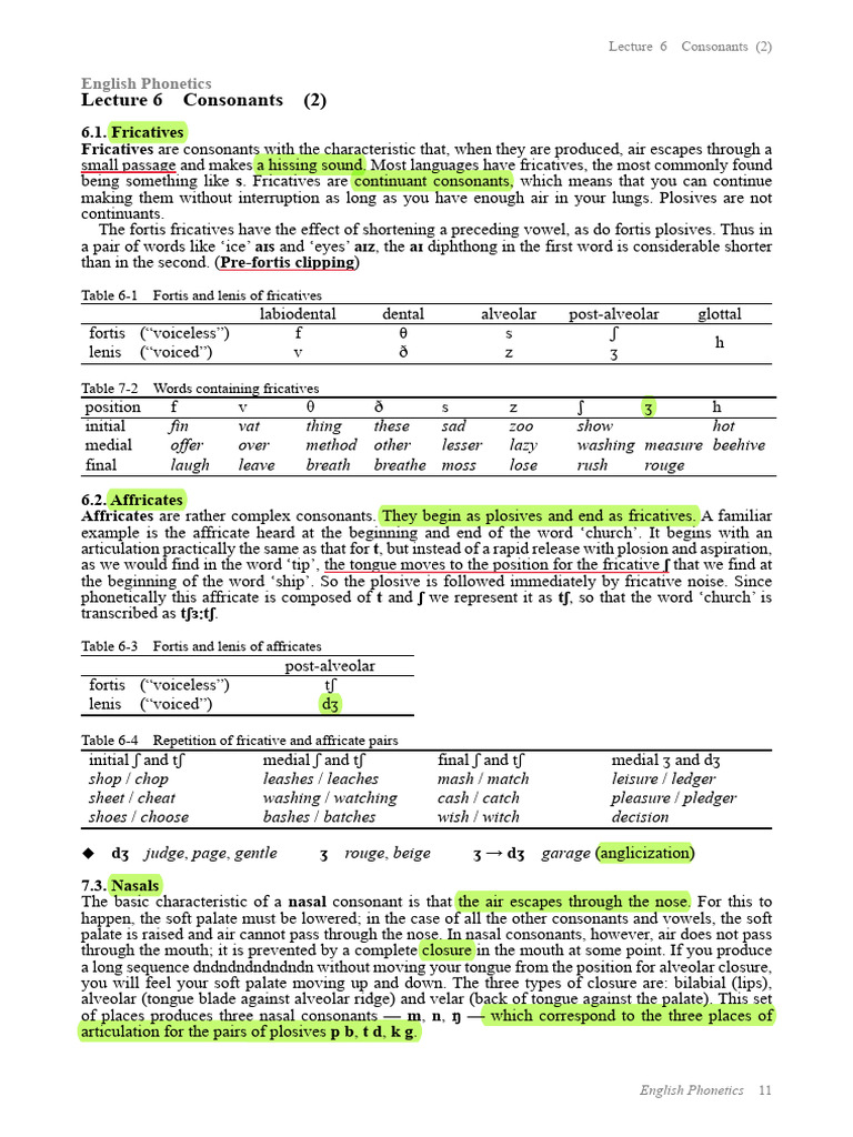 English Phonetics 06 - Notes | PDF | Consonant | Phonology