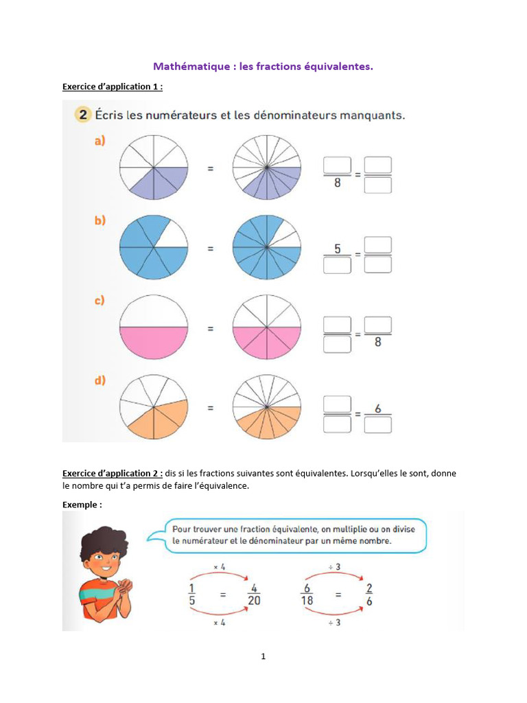 Exercices sur les fractions équivalentes | PDF