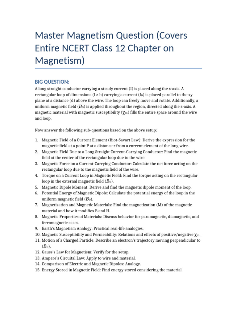 Mastering Magnetism: NCERT Class 12 Guide | PDF | Magnetism | Magnetic ...
