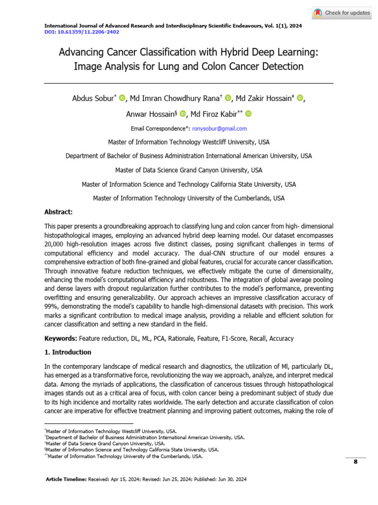 Advancing Cancer Classification With Hybrid Deep Learning: Image ...