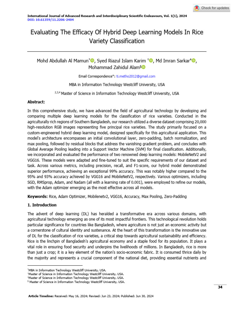 Evaluating The Efficacy of Hybrid Deep Learning Models in Rice Variety ...