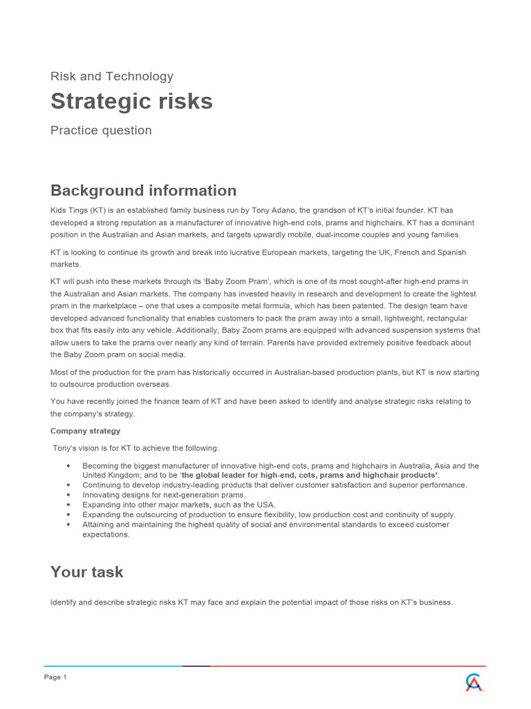 Chapter 2 - Task 2 - Strategic Risk Case Study | PDF | Outsourcing | Risk
