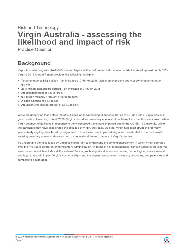 Chapter 2 - Task 4 - Virgin Task - Assess Likelihood and Impact | PDF | Risk | Pandemic