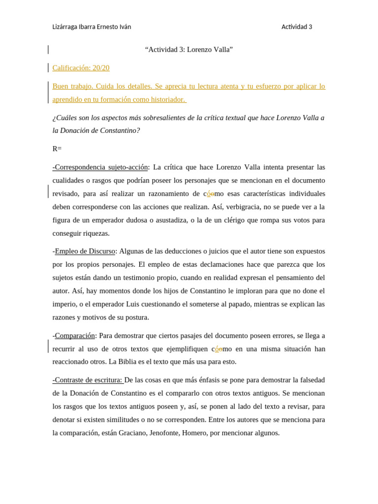 Examen: LORENZO VALLA, REFUTACIÓN DE LA DONACIÓN DE CONSTANTINO | PDF ...
