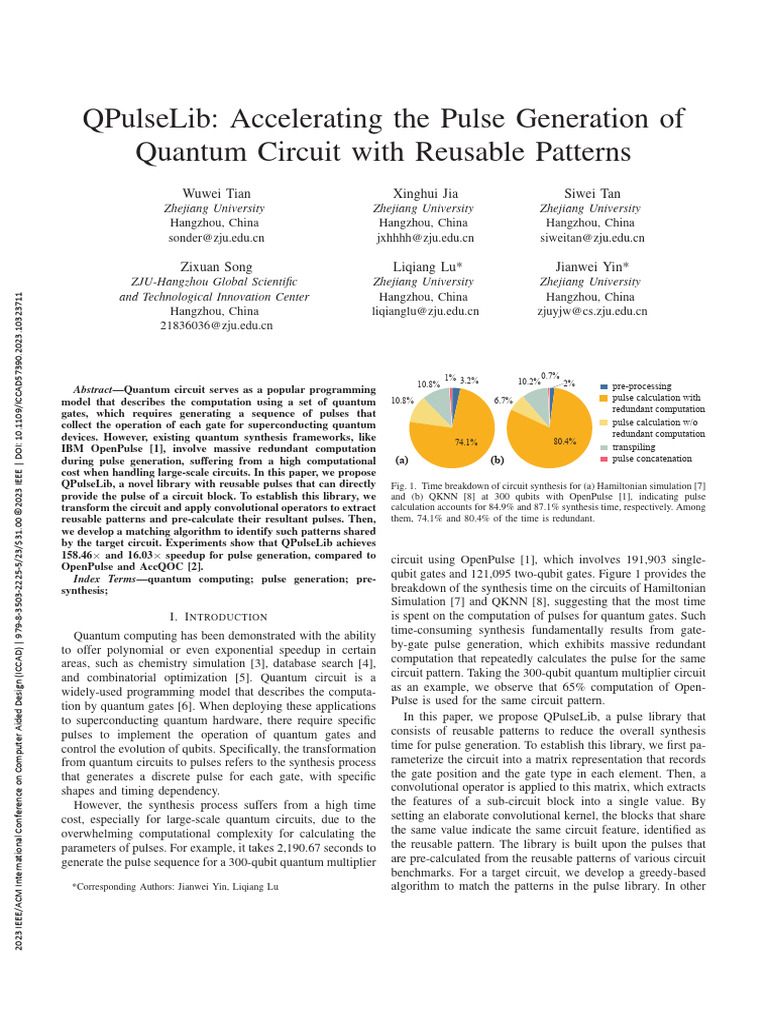 ICCAD2023-QPulseLib Accelerating The Pulse Generation of Quantum Circuit With Reusable Patterns ...
