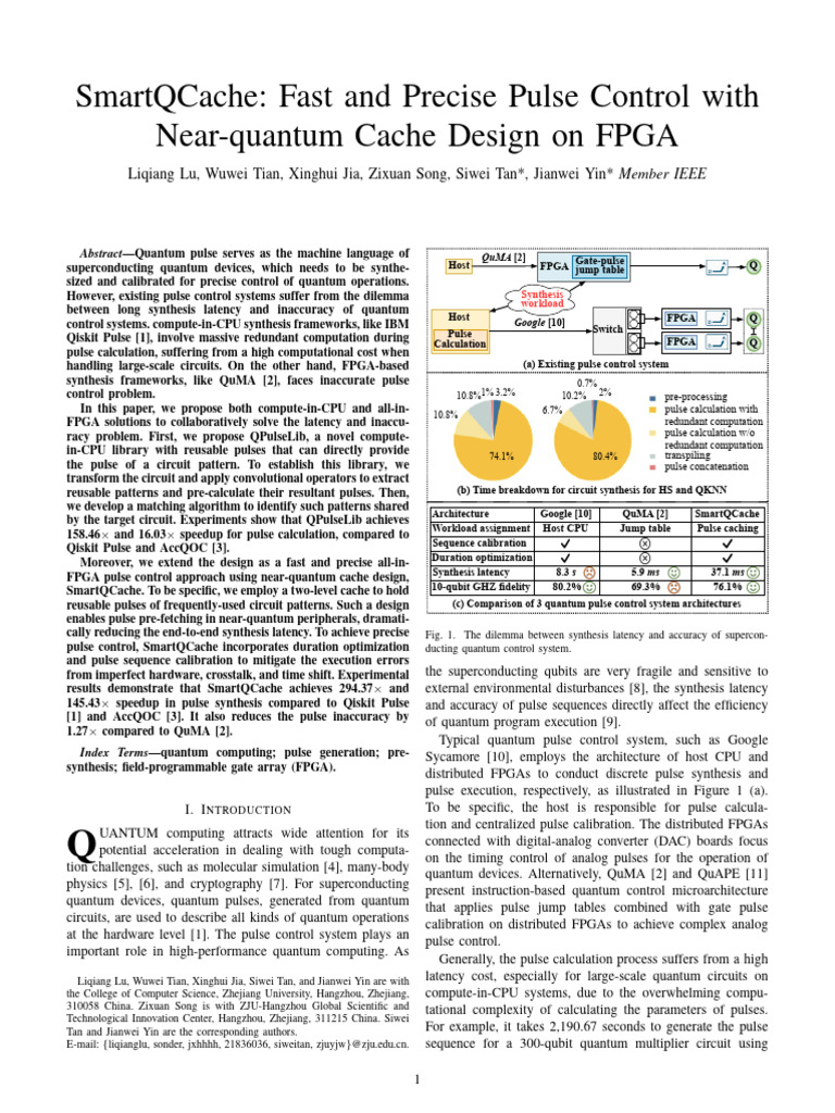 TCAD2024-SmartQCache Fast and Precise Pulse Control With Near-Quantum Cache Design On FPGA | PDF ...