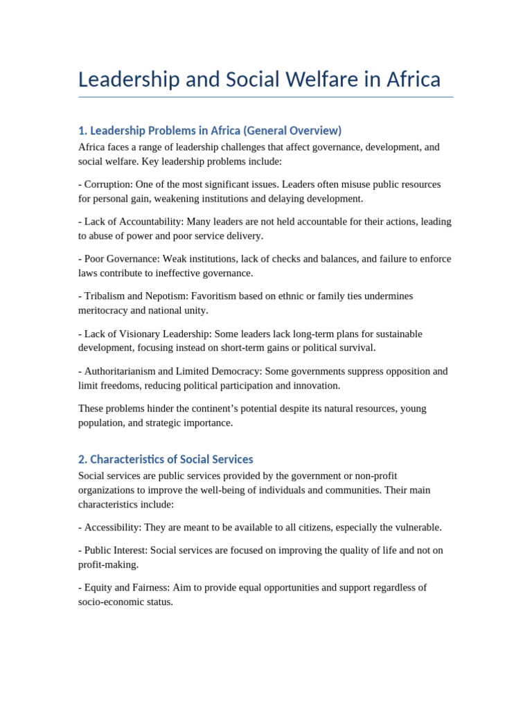 Leadership and Social Welfare in Africa | PDF | Social Work | Economies