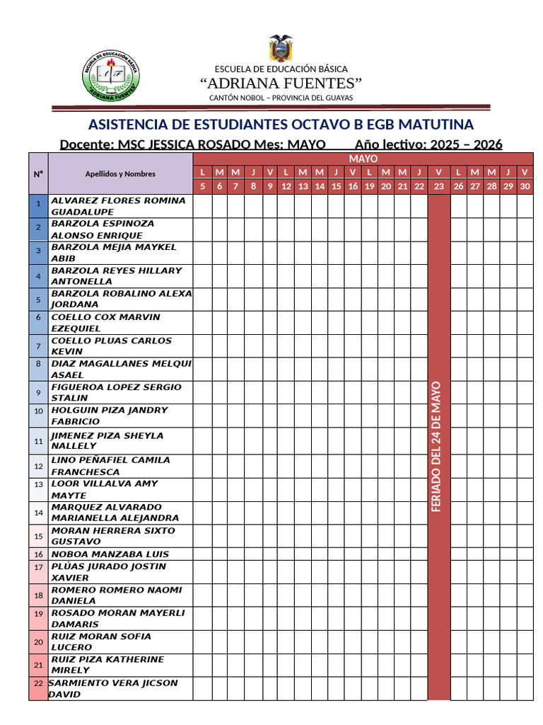 Asistencia Octavo B Matutina 2025 | PDF