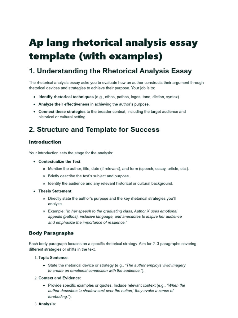 AP Lang Rhetorical Analysis Essay Template (With Examples) | PDF ...