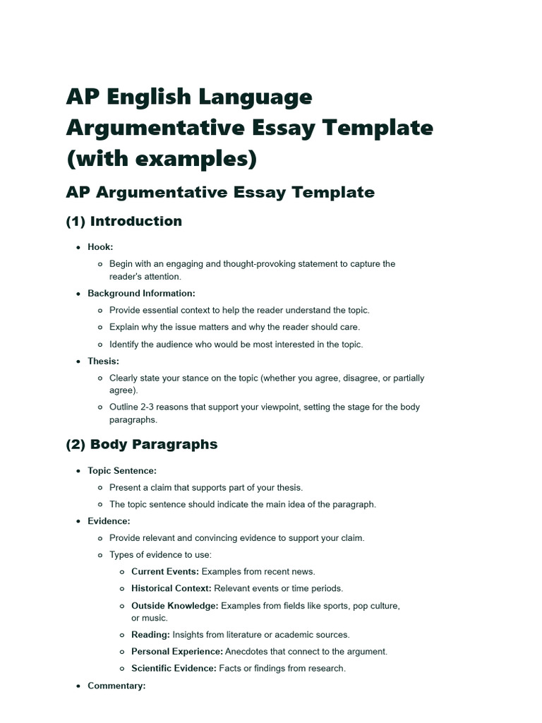 AP English Language Argumentative Essay Template (With Examples) | PDF ...