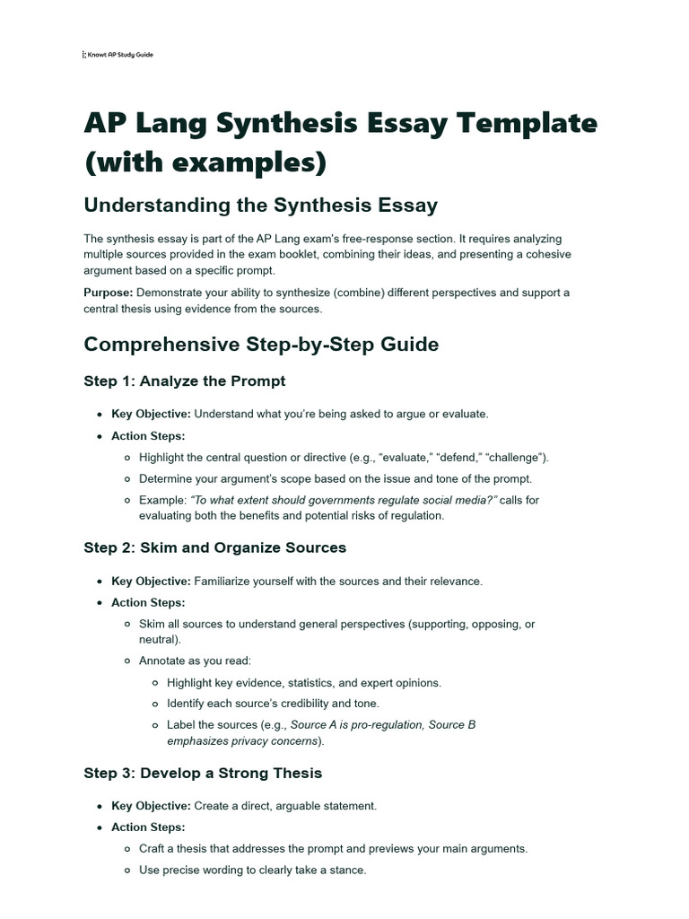 AP Lang Synthesis Essay Template (With Examples) | PDF | Essays | Argument