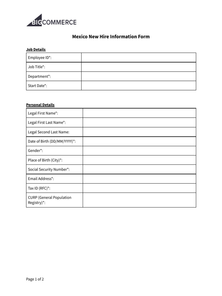 Mexico New Hire Information Form Docx 1 | PDF
