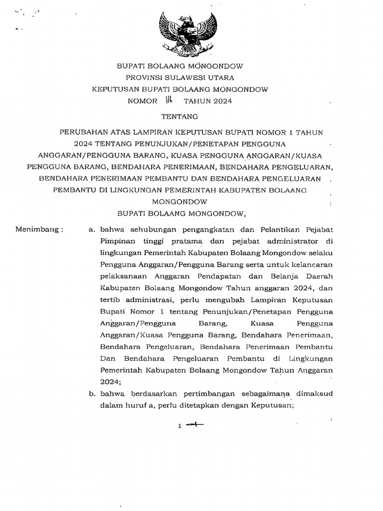 SK NMR 116 Tahun 2024 Tentang Perubahan Pertama SK NMR 1 Tahun 2024 Tentang Pa, Kpa BP Dan BPP | PDF
