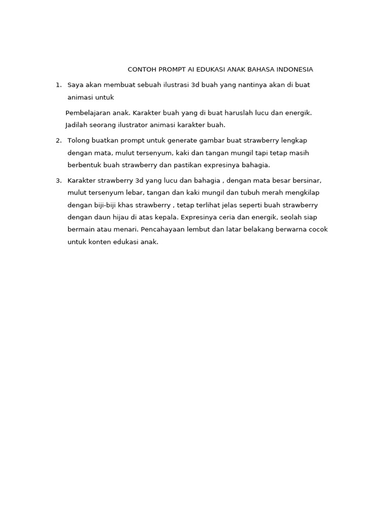 Contoh Prompt Ai Edukasi Anak | PDF