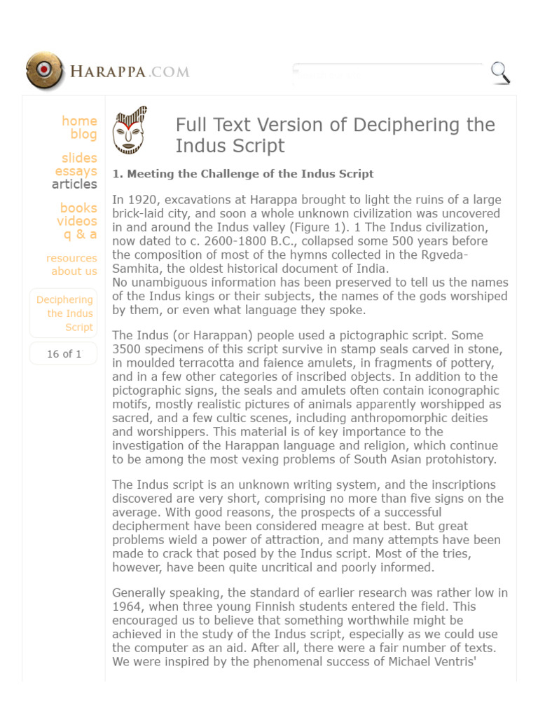 Full Text Version of Deciphering The Indus Script - Harappa | PDF | Eve ...