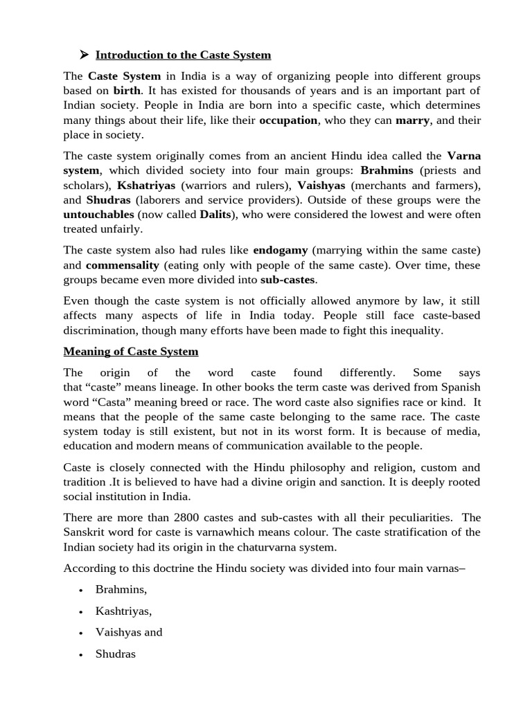 Introduction To The Caste System | PDF | Caste